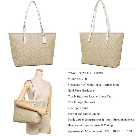 Coach | Bags | Coach Signature Pvc City Zip Tote Khakichalk | Poshmark